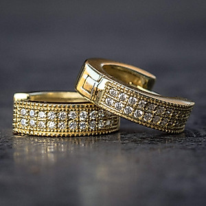 Small Iced CZ Hoops with Cubic Zirconia 14K Yellow Gold Plated 925 Sterling Silver Ear Cuff 12mm Huggie Hoop Earrings Wonderful Gift Choice for Men And Women