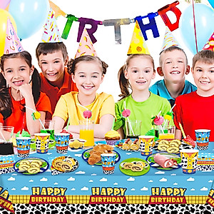 Toy Game Party Birthday Decorations, Toy Birthday Party Favors Supplies 97 Pcs Including Disposable Dinnerware Set Including Tablecloth, Paper Plates, Cups, Napkin, Serves 24 Guest