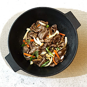 MOOSSE Premium Enameled Cast Iron Mini Wok Pan with Lid for Induction Cooktop, Stove, No Seasoning Required, 10.4” (26 cm)