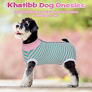 Khatibb Dog Surgical Recovery Suit Soft Breathable Dog Bodysuit E-Collar & Cone Alternative Surgical Suit, Dog Stripe Onesie Anti Licking Wounds Spay Suits for Male and Female