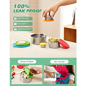 Stainless Steel Containers with Lids, 6 Pack Leakproof Stainless Steel Food Storage Containers, BPA Free, Metal Lunch Container Box, Nesting Snack Containers for Kids, Dishwasher Safe & Oven Safe