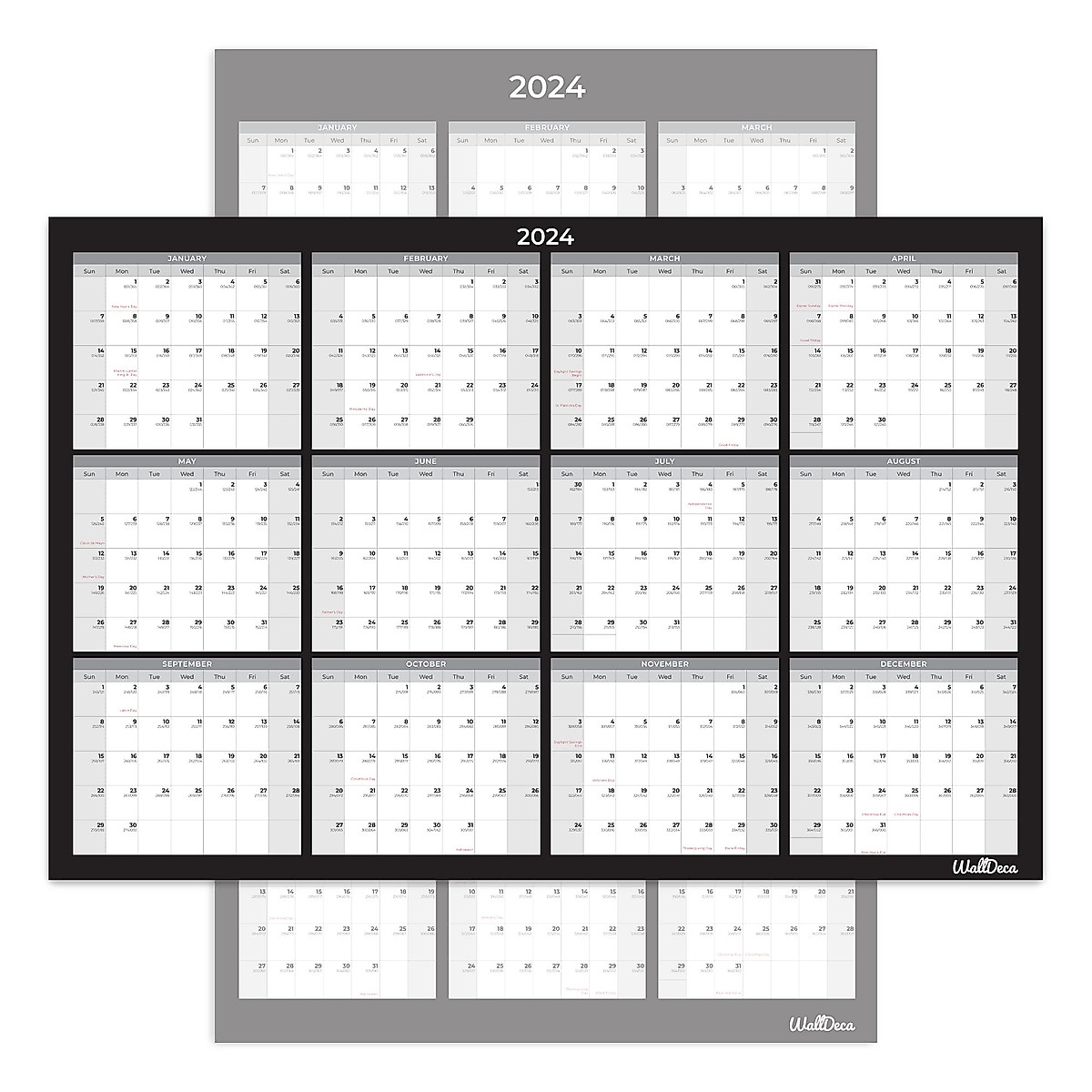 WallDeca Large Dry Erase Calendar for Wall - 2024 Wall Calendar Dry Erase Monthly Yearly Planner - Laminated White Board Calendar Sheet - Horizontal/Vertical Layout - 24" x 36" Dry Erase Wall Calendar