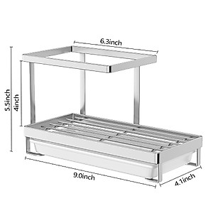 Oyydecor Kitchen Sink Caddy, 304 Stainless Steel Sponge Holder Organizer Countertop Soap Dish Rack Drainer with Drain Pan for Dish Rag Scrub Brush and Hand Sanitizer (Silver)