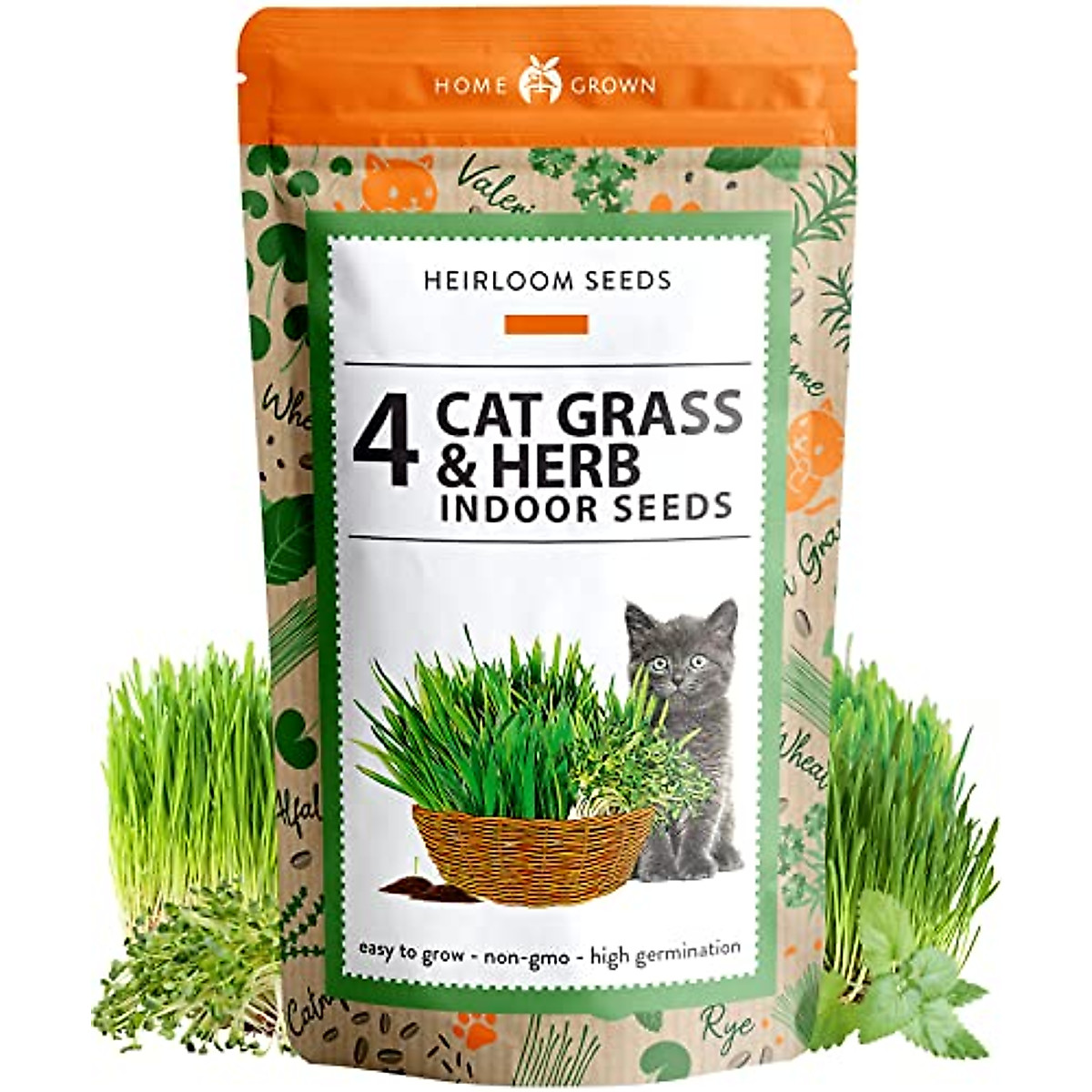 3200+ Cat Grass Seeds - Catnip Seeds, Alfalfa Seeds, Oat Seeds, and Oat & Barley Mix - Grow Cat Grass for Indoor Cats - Cat Grass Seeds Bulk - Refill Cat Growing Grass Kit - Heirloom Herb Seed
