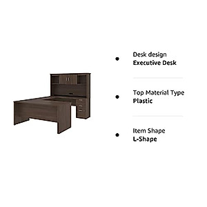 Bestar Logan U or L-Shaped Executive Office Desk with Pedestal and Hutch in Antigua, 66W