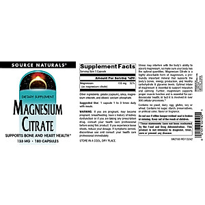 Source Naturals Magnesium Citrate, Supports Bone and Heart Health* 133 mg - 180 Capsules