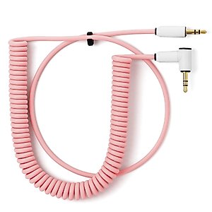 MyVolts Candycord OP-1 / OP-Z Special audio cable, straight mini jack to angled mini jack, curly 65cm to 90cm, Marshmallow Pink colour