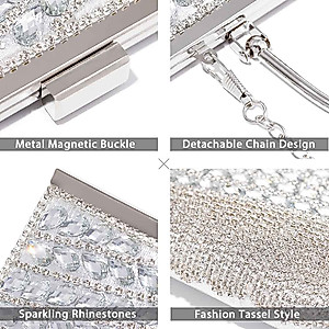 Yokawe Bling Crystals Clutch Purses for Women Rhinestone Tassel Evening Bag Wedding Party Prom Cocktail Handbags (Silver)