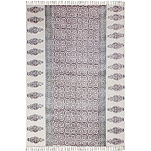 Casavani Hand Block Printed Cotton Dhurrie Geometric Brown & Black Tassel Rug Easy Care Washable Rugs for Doormat Entryway Living Room Bedroom Hallway Balcony 9x9 Feet Square