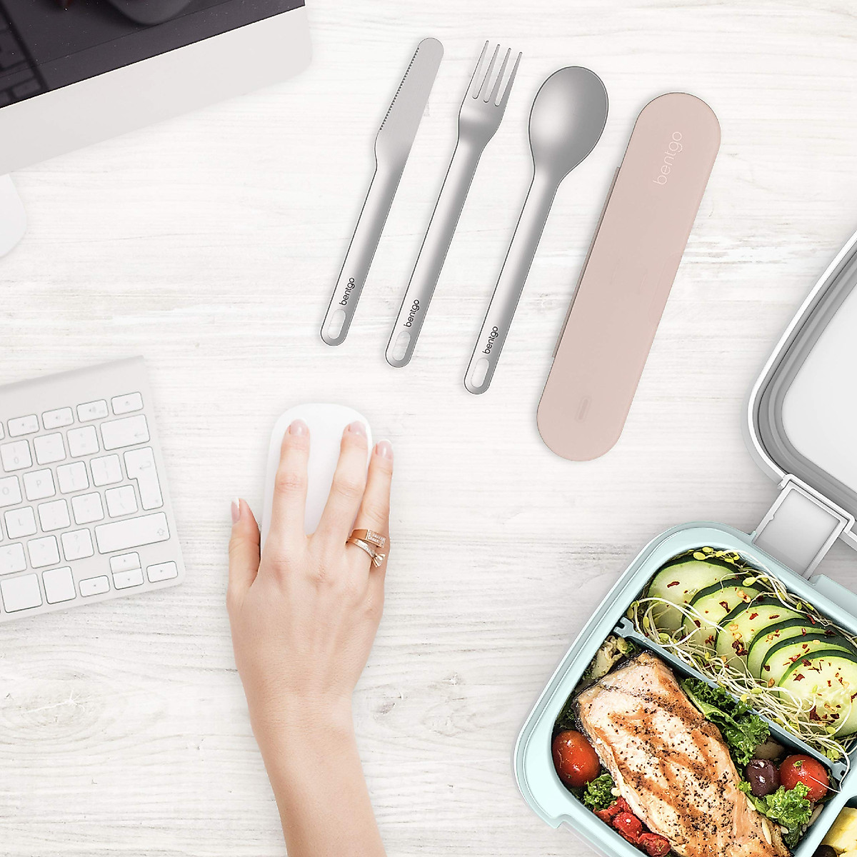 Bentgo Stainless Travel Utensil Set - Reusable 3-Piece Silverware Set with Carrying Case, High-Grade Premium Steel, BPA-Free Case, Eco-Friendly - Ideal for Travel, Camping, and Office Use (Rose)