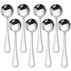ATHBEDA Soup Spoons Set Round Spoons, 8 Pieces, 7.28 Inch, SUS304 18/8 Stainless Steel