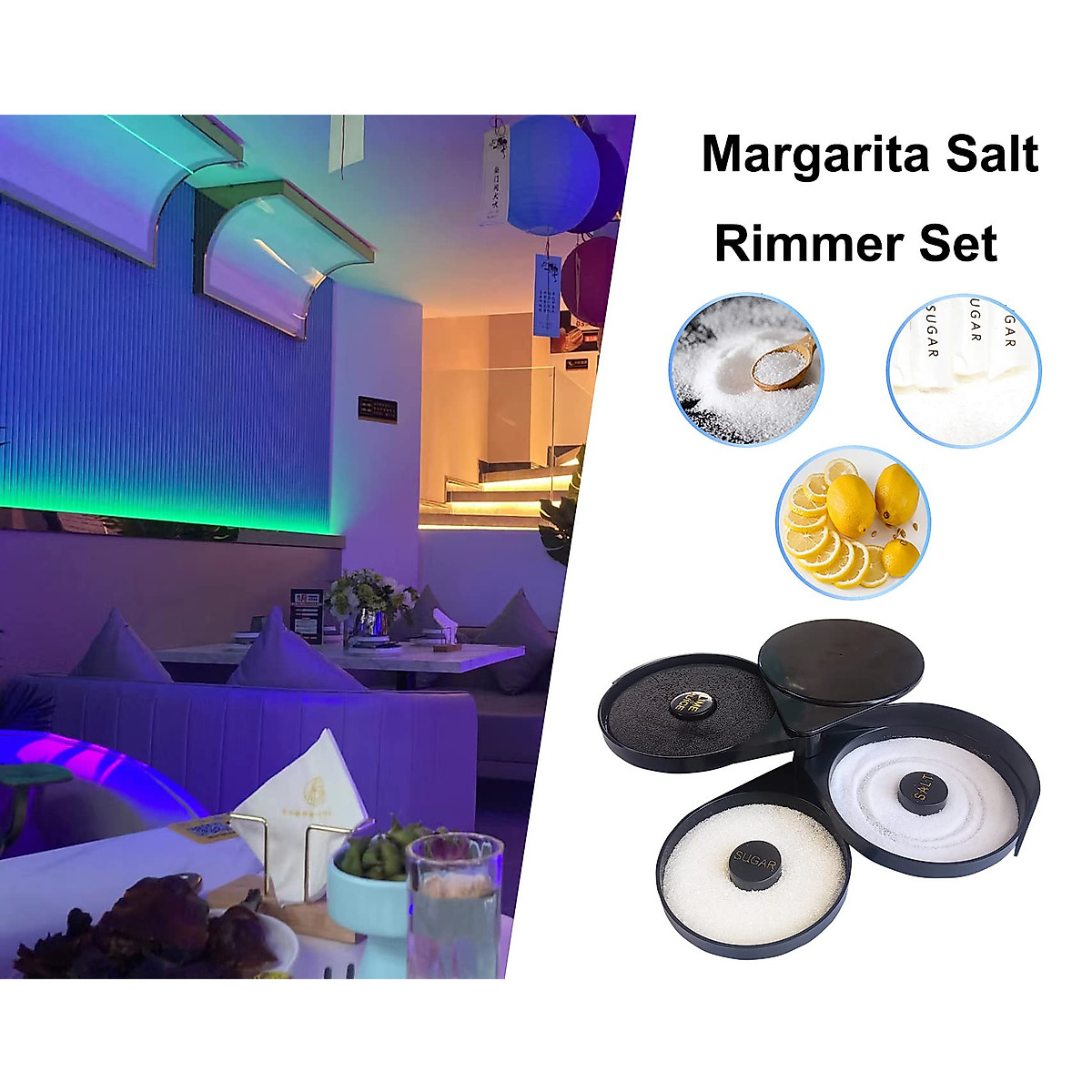 3-Tiers Margarita Salt Rimmer Set,Margarita Rim Sugar Set, Salt and Sugar Container for Bar, Bar Tools,Cocktail Accessories, Bartender Mountings
