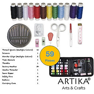 Artika Travel Sewing Kit for Adults & Kids - Mini Size, Beginner Emergency Needle and Thread Kit w/ Scissors, Thimble, Tape Measure, Thread Tape and Clips - Sewing Supplies and Accessories