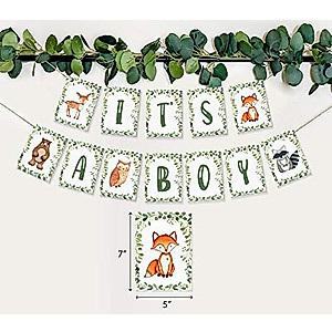 Woodland Baby Shower Banner, Forest Animals Creatures It's A Boy Bunting Banner for Woodland Baby Shower Decorations