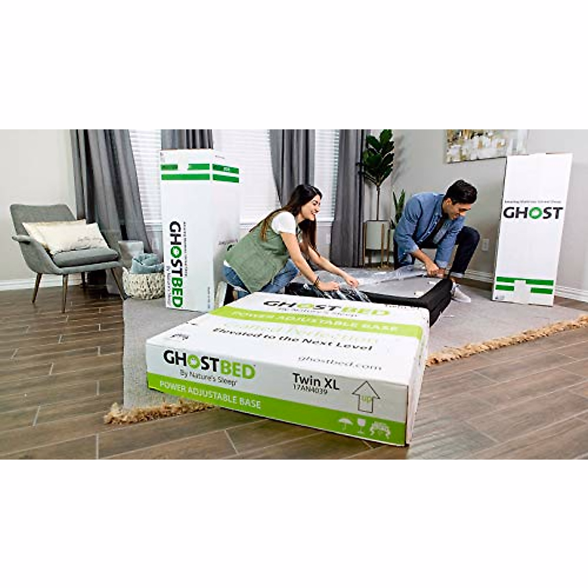 GhostBed Custom Adjustable Power Base Luxe 13" Cooling Gel Memory Foam Mattress (Split King)