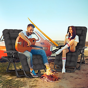 ZENPETIO 29In XL Zero Gravity Chair w/Cushion, Zero Gravity Recliner Lounge Chair for Indoor and Outdoor, Reclining Camping Chair for Lawn, Anti Gravity Chair with Cup Holder and Footrest, 440LBS