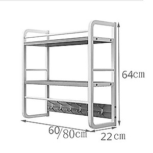PIBM Stylish Simplicity Shelf Wall Mounted Floating Rack Shelves Iron Art Coat Rack Storage Kitchen Bathroom Doorway Hook Up,6 Colors,2 Layer, c , 60x22x64cm