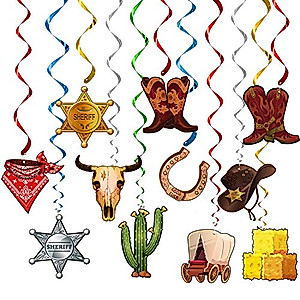TMCCE Western Cowboy Party Decoration Wild West Cowboy Western Photography Backdrop Background and Western Cowboy Theme Hanging Swirls Foil Swirls