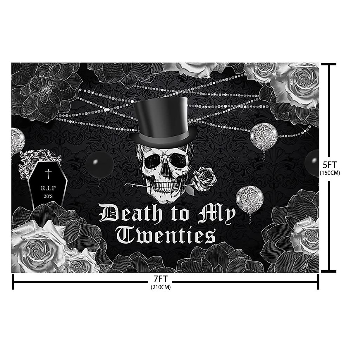 SENDY 7x5ft Death to My Twenties Backdrop for Thirties Birthday Party Decorations RIP to My 20s Funeral For My Youth Banner Gothic Skull Tombstone Black Photography Background Photo Booth Studio Props