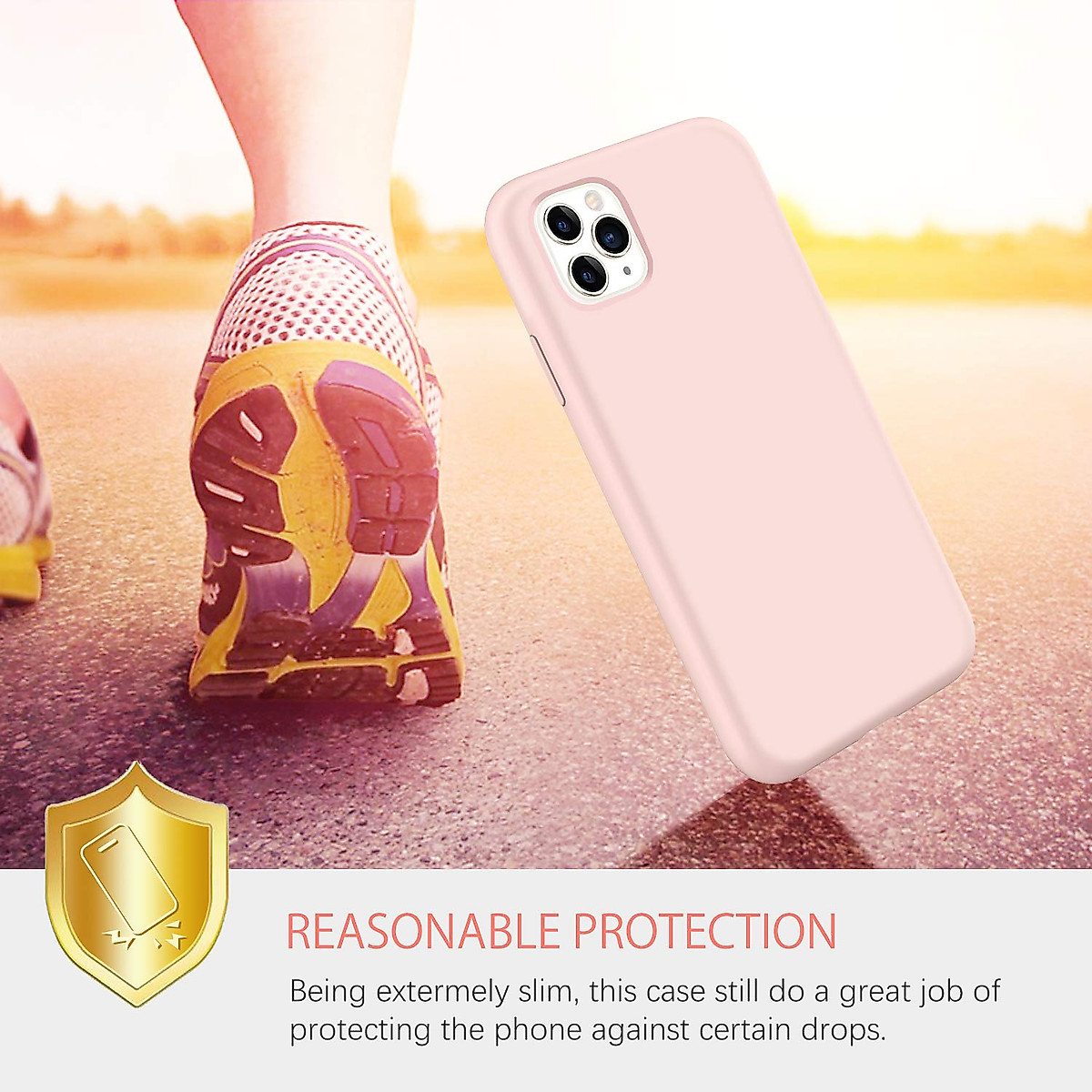 DUEDUE Case for iPhone 11 Pro Case, Liquid Silicone Soft Gel Rubber Slim Cover with Microfiber Cloth Lining Cushion Shockproof Full Body Protective Case for iPhone 11 Pro 5.8" 2019,Pink Sand