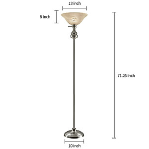 Oneach Modern Shirley Torchiere Floor Lamp for Living Room 150-Watt 71.5-Inch Floor Light with Frosted Glass Shade for Bedroom Silver