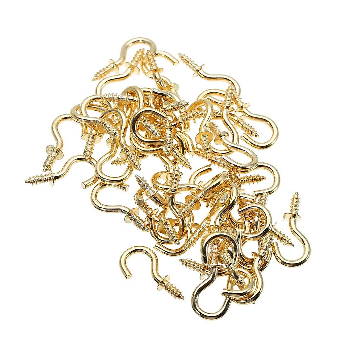 LANSEYQO Mini Ceiling Screw Hooks, 50 Pcs (3/4 inch) Hanging Cup Hooks Brass Plated Screw-in Hooks for Hanging Plants Mug Arts Decorations, Gold