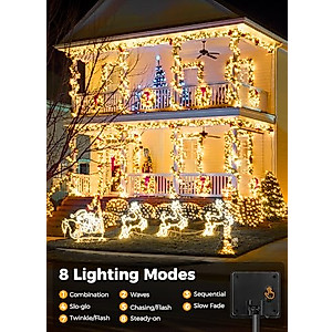 2-Pack 480LED 170FT Total Solar Outdoor Lights IP65 Waterproof Solar Powered Lights with 8 Lighting Modes for Party Garden Yard Home Holiday Tree Decoration Lighting, Warm White