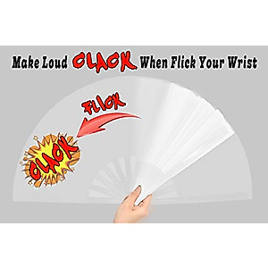 OMyTea Large Rave Clack Folding Hand Fans for Men/Women - Chinese Japanese Kung Fu Tai Chi Handheld Fans - for EDM, Music Festival, Club, Event, Party, Dance, Performance, Decoration (Black & White)