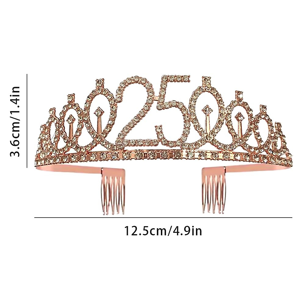 Ceqiny 25th Birthday Sash Tiara and Crowns for Girls, Birthday Queen Rose Gold Tiara, Princess Tiara Rhinestone Headbands with Combs Bridal Wedding Tiaras for Wedding Prom Bridal Party Christmas