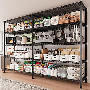 REIBII 69" W Storage Shelves Heavy Duty Load 1600LB,Garage Shelving 5-Tier Wire Shelving Unit Metal Shelves for Storage Adjustable Shelving Rack for Pantry Kitchen Bathroom 69" Wx15.75 Dx72.5 H