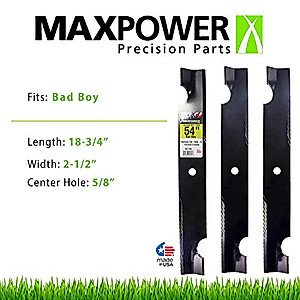 MaxPower 561149B 3 Blade Set for 54" Cut Bad Boy Mowers, Replaces OEM no. 038-0005-00, Black