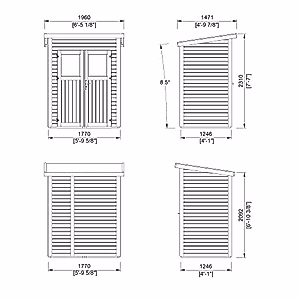 Leisure Season Urbano Lean to Shed Kit - Modern Weatherproof Outdoor Storage with Floor, Doors, Plexiglass Windows, Pent Roof Nordic Spruce Wood for Garden, Yard Medium Brown, 6'x4' (URB6X43781)