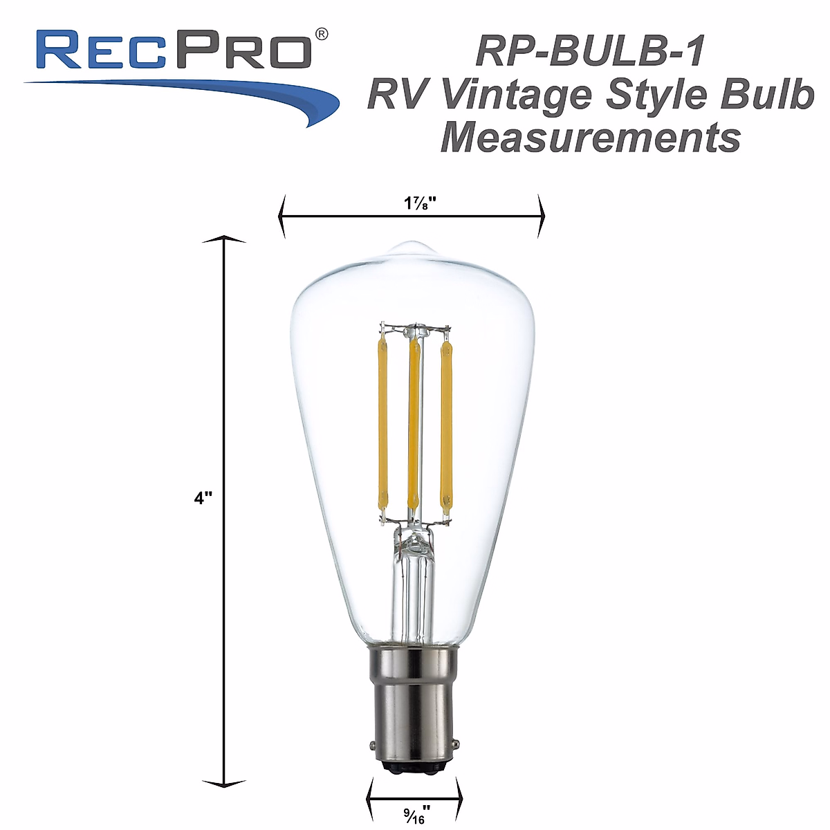 RecPro RV LED Replacement Edison Light Bulb | Dimmable Vintage Style | Warm 2700K | 2.7W | 600 Lm | 12V