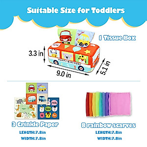 AIPINQI Baby Tissue Box Toy Magic Crinkle High Contrast Tissue Sensory Box Baby Toys to 6-12 Months