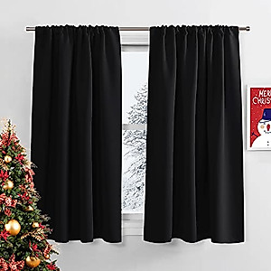 PONY DANCE Black Out Window Curtains - 2 Panels Thermal Curtain Drapes Insulated Window Treatments Light Block Short Blinds Rod Pocket for Small Window, W 42 x L 54 inches, Black, One Pair