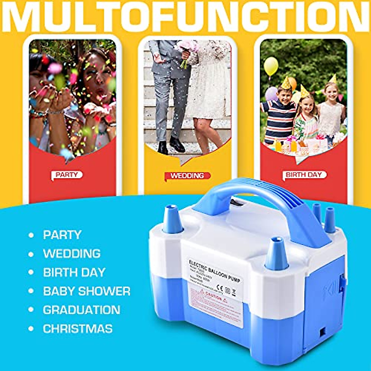 YIKEDA Electric Air Balloon Pump, Portable Dual Nozzle Electric Balloon Inflator/Blower for Party Decoration,Used to Quickly Fill Balloons - 110V 600W [Blue]