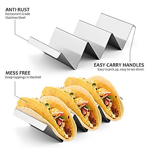 Smithcraft Taco Holder, Stainless Steel Taco Holders Stand Set 2, Metal Taco Shell Holder Mold, Oven Grill Safe Taco Rack Tray Holder With Handle, Fill Serve Holds Up to 3 Tacos Each Taco Plate