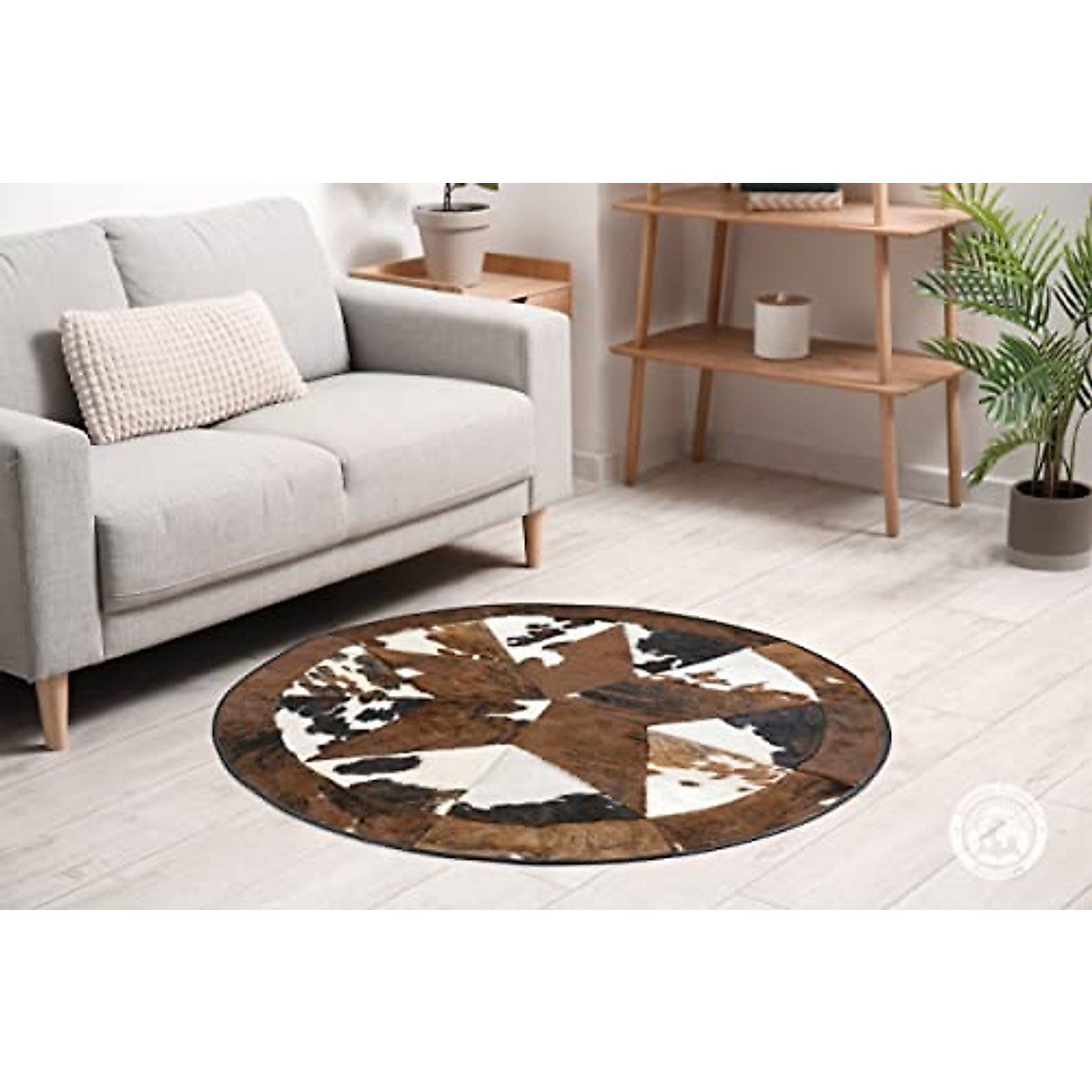 Genuine Round Cowhide Rug Rodeo Star Patchwork 40" Area Rug