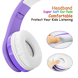 Woice Kids Wireless Bluetooth Headphones Volume Limited 85db/110db Stereo Sound Over-Ear Foldable Children Headphones with Mic SD Card Slot up to 16 Hours Play time for Boys Girls Adults (Purple)