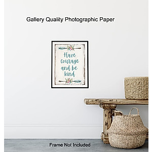 Have Courage and Be Kind Wall Decor Sign - Boho Bathroom Decor - Shabby Chic Bathroom Decor - Bathroom Wall Art - Restroom Sign - Rustic Powder Room, Guest Bath Decor - Blue Bathroom Decor for Women