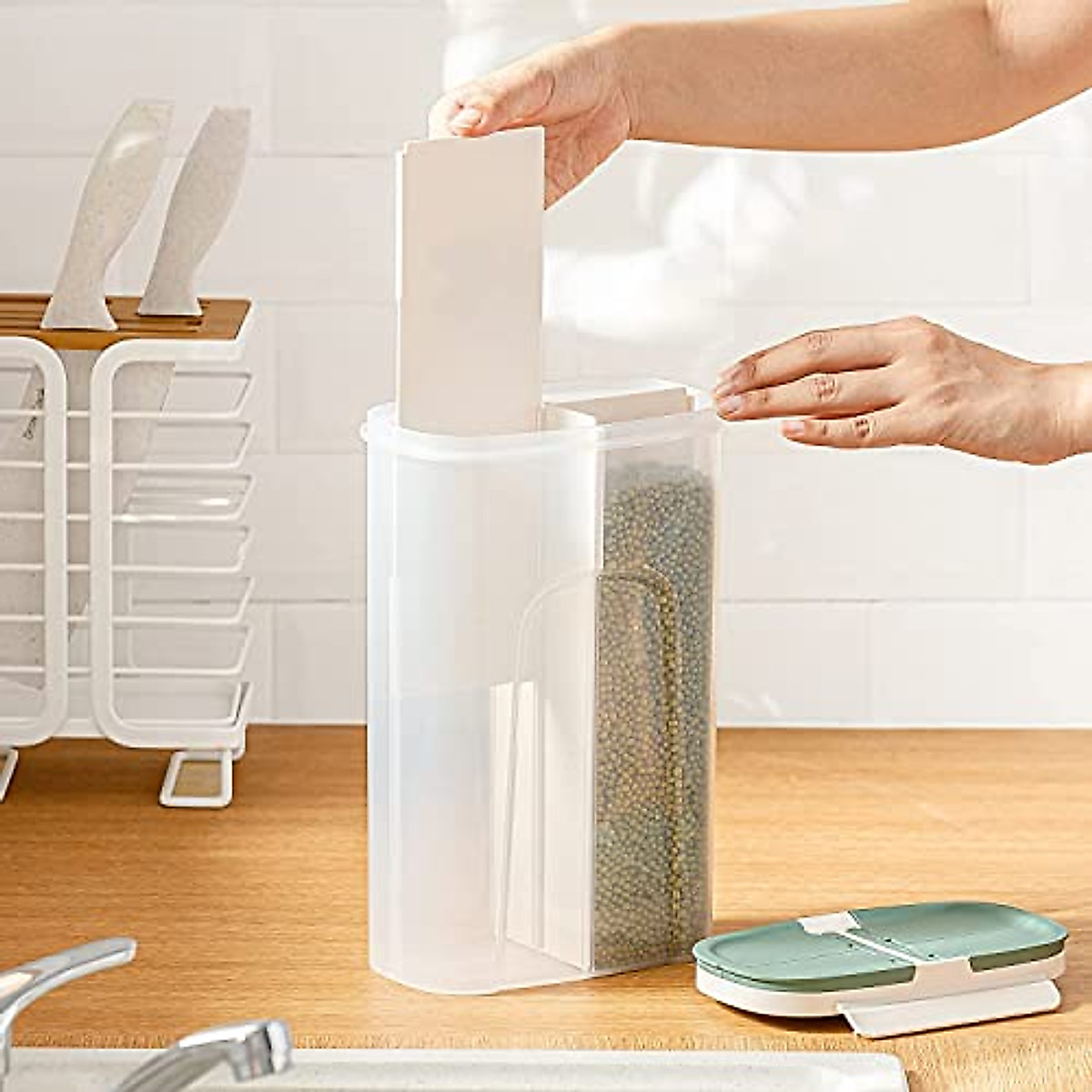 MORNITE Food Airtight Container, Cereal Container Storage, Pasta Spaghetti Container Box Jars for Kitchen Noodles Nuts Snacks Rice,Green