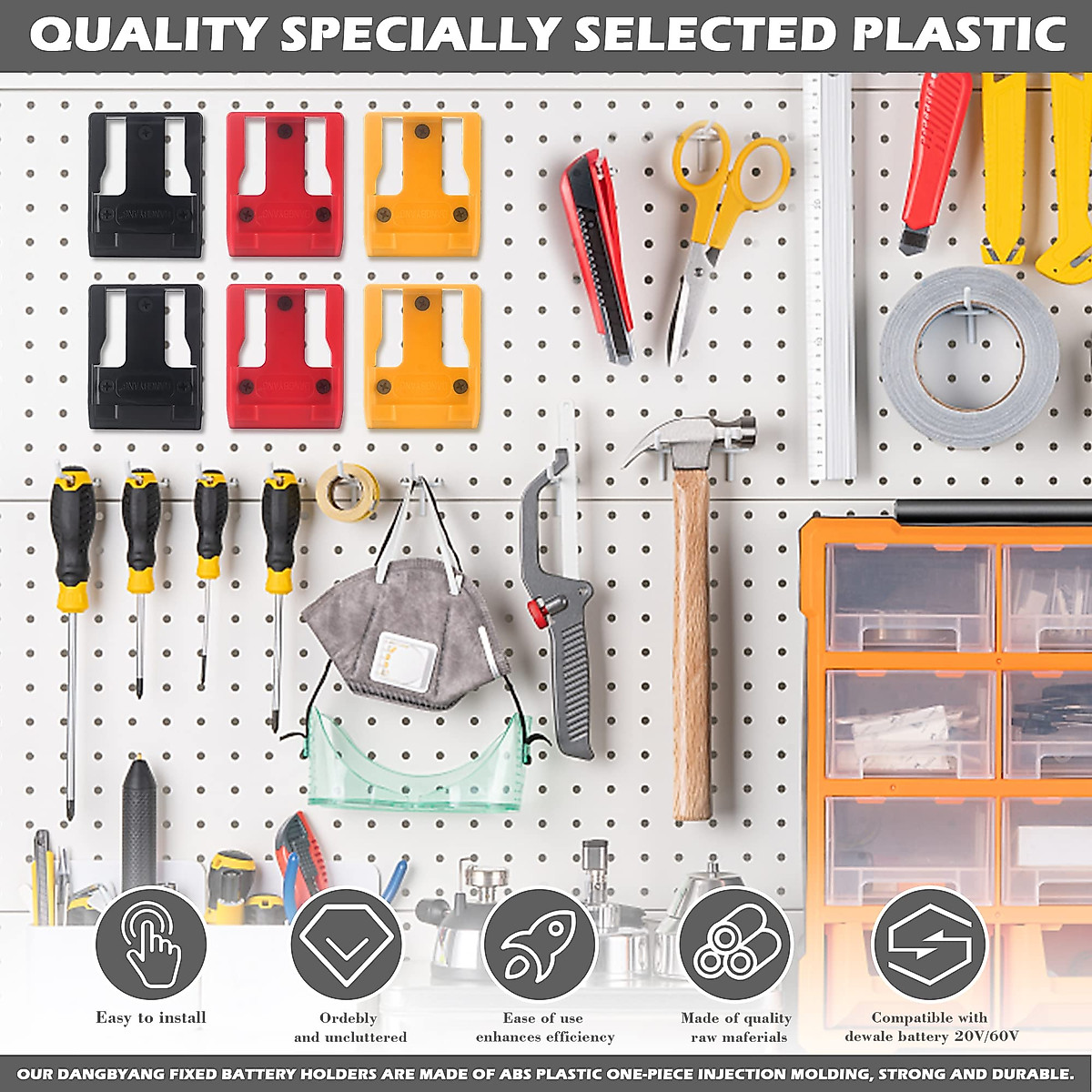 DANGBYANG Fixed Battery Holders, Cordless Battery Mounts Power Tools Fit for 20V 60V MAX Battery Base (6 Pack Yellow)