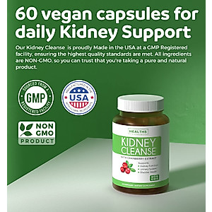 Kidney Cleanse Detox & Repair (Non-GMO) Support Urinary Tract and Bladder Control - Powerful VitaCran Cranberry Extract & Natural Herbs - Kidney Health Supplement - 60 Vegetarian Capsules (No Pills)