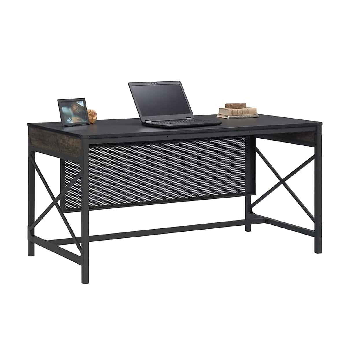 Sauder Foundry Road Engineered Wood/Metal 60x30 Table Desk in Carbon Oak