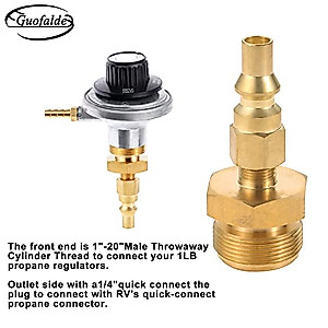 GUOFALDE 1/4" Quick Connect Disconnect Plug, Low Pressure Convert, Propane Brass Adapter Quick Connect Fitting, with 1lb Bottle Tank Thread for RV Portable BBQ Grill, Heater