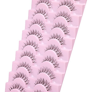 False Eyelashes Wispy Short Cat Eye Lashes Natural Look Clear Band Soft Fake Eyelashes 10 Pairs Pack Japanese Lashes 10mm Korean Asian Spiky Lashes by FANXITON