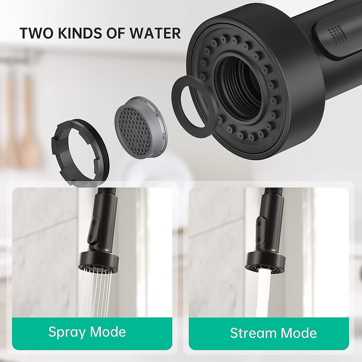 BASDEHEN Kitchen Faucets with Pull Down Sprayer, Black Spring Commercial Kitchen Sink Faucet Solid Brass with 10 Inch Mounting Table 1 Hole Or 3 Hole Compatible