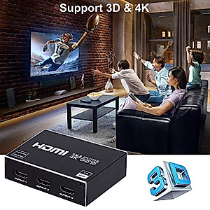 1x3 HDMI Splitter, 1 in 3 Out HDMI Splitter Audio Video Distributor Box Support 3D & 4K x 2K Compatible for HDTV, STB, DVD, PS3, Projector Etc