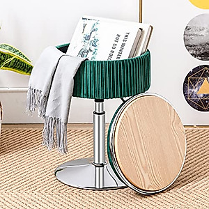 Round Storage Vanity Stool, 360°Swivel Height Adjustable Stool Chair, Emerald Vanity Stool Chair for Makeup Room, Velvet Stool for Vanity With Storage, Vanity Ottoman Chair for Bathroom Living Room