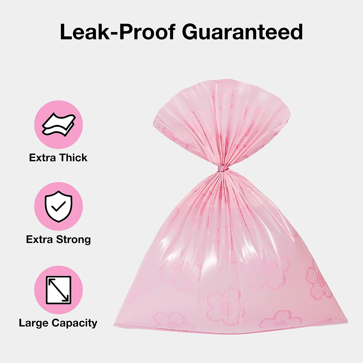 VETRESKA Cherry Blossom Scented Dog Poop Bags, Leak Proof, Extra Thick and Large Dog Waste Bags for Dog Walking and Cat Litter, 20 Refill Rolls, 300 Bags, Pink